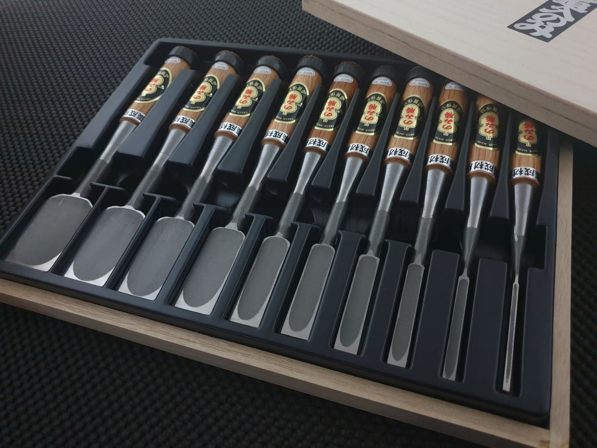 Kanetomo SFS Oire Nomi | 10 Piece Japanese Chisel Set (w/ Timber Box ...