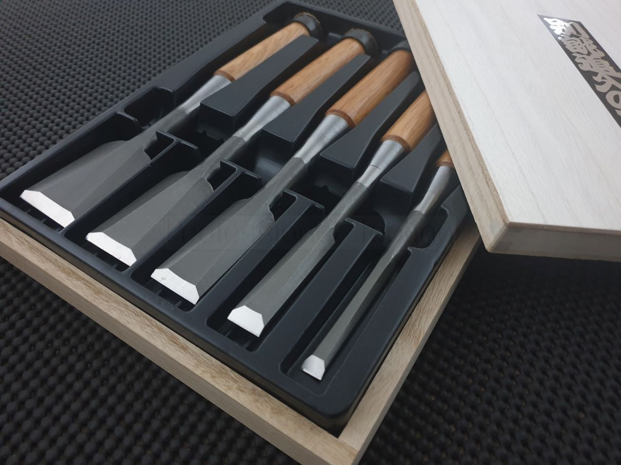 Kanetomo SFS Oire Nomi | 5 Piece Japanese Chisel Set (B Timber Box ...